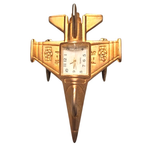 Accents | Usaf Fighter Jet Desk Clock 3x375in Gold Silver Spinning ...